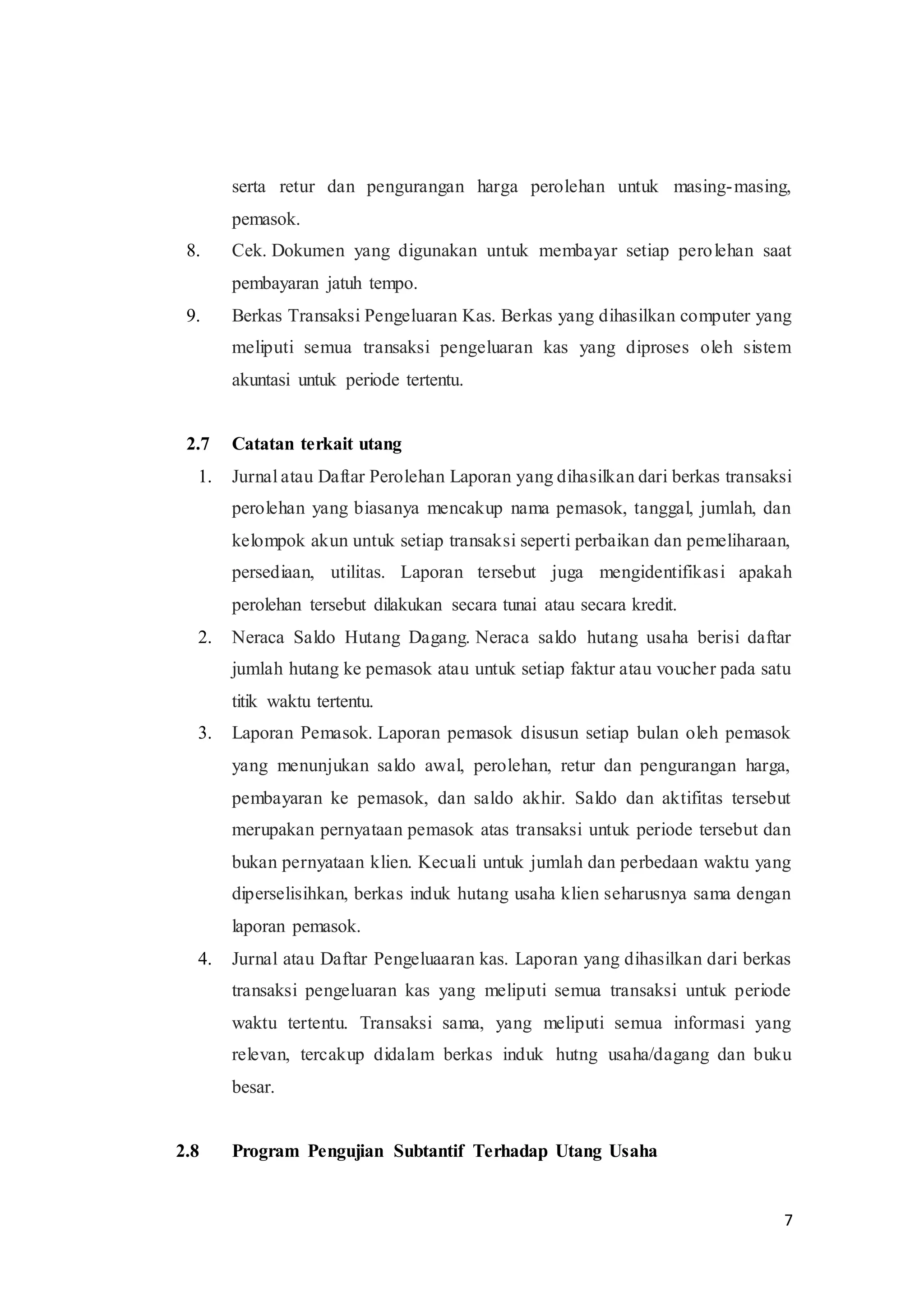 Audit Terhadap Siklus Pengeluaran : Pengujian Substantif terhadap Saldo ...
