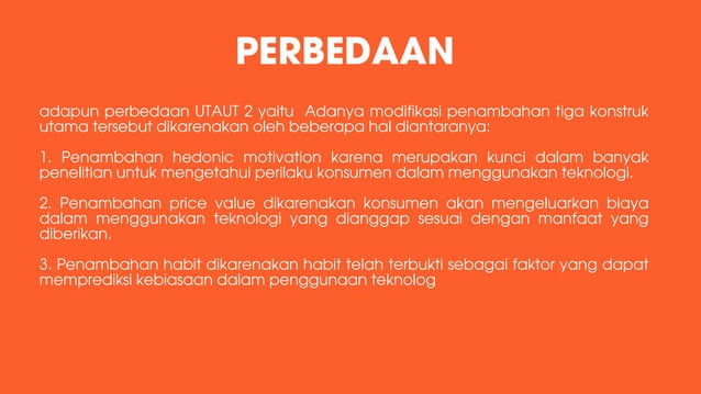 UTAUT 2 (Unified Theory of Acceptance and Use of Technology) | PPT