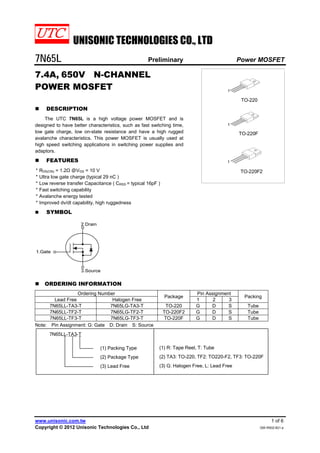 Original N-Channel Mosfet UTC7N65L-TF1-T 7N65 7.4A 650V TO-220F New Techcod | PDF | Consumer ...