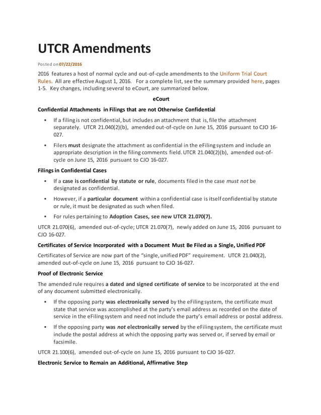 UTCR amendments 2016 | DOCX | Law