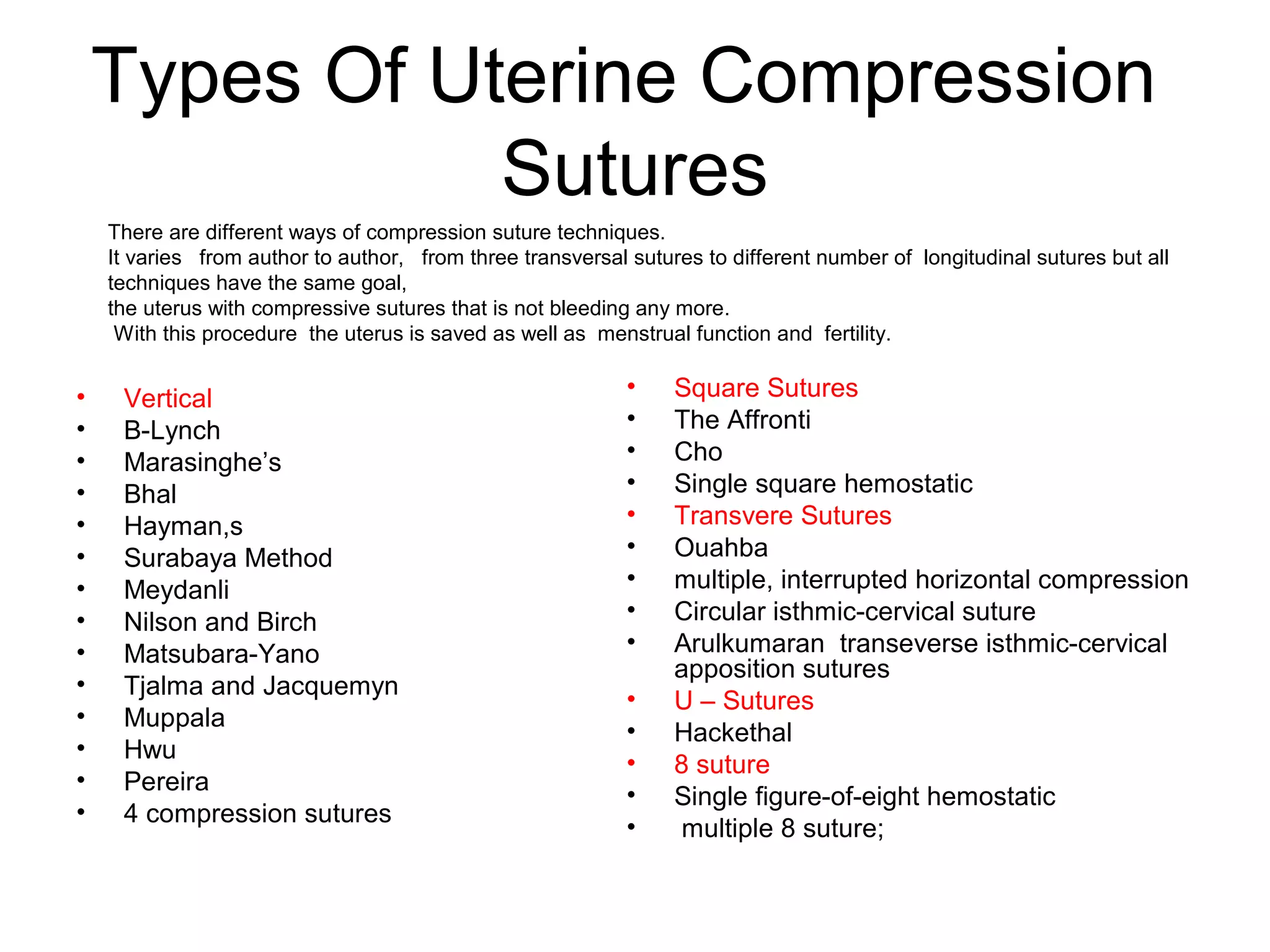 Uterine compression sutures | PPT
