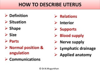 Anatomy of Uterus and its applied aspects- Prof.Dr.N.Mugunthan | PDF