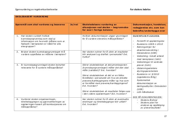Utfylt egenvurderingsskjema for skolens ledelse vedlegg 3