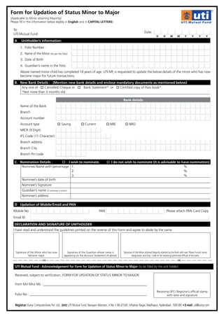UTI - New Form for Updation of Status Minor to Major | PDF