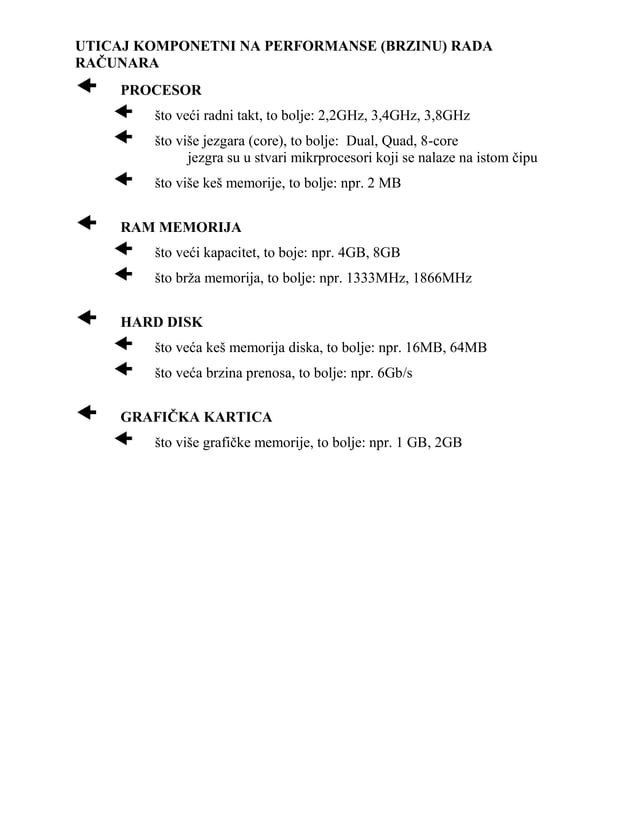 Uticaj komponennata na performanske racunara | PDF