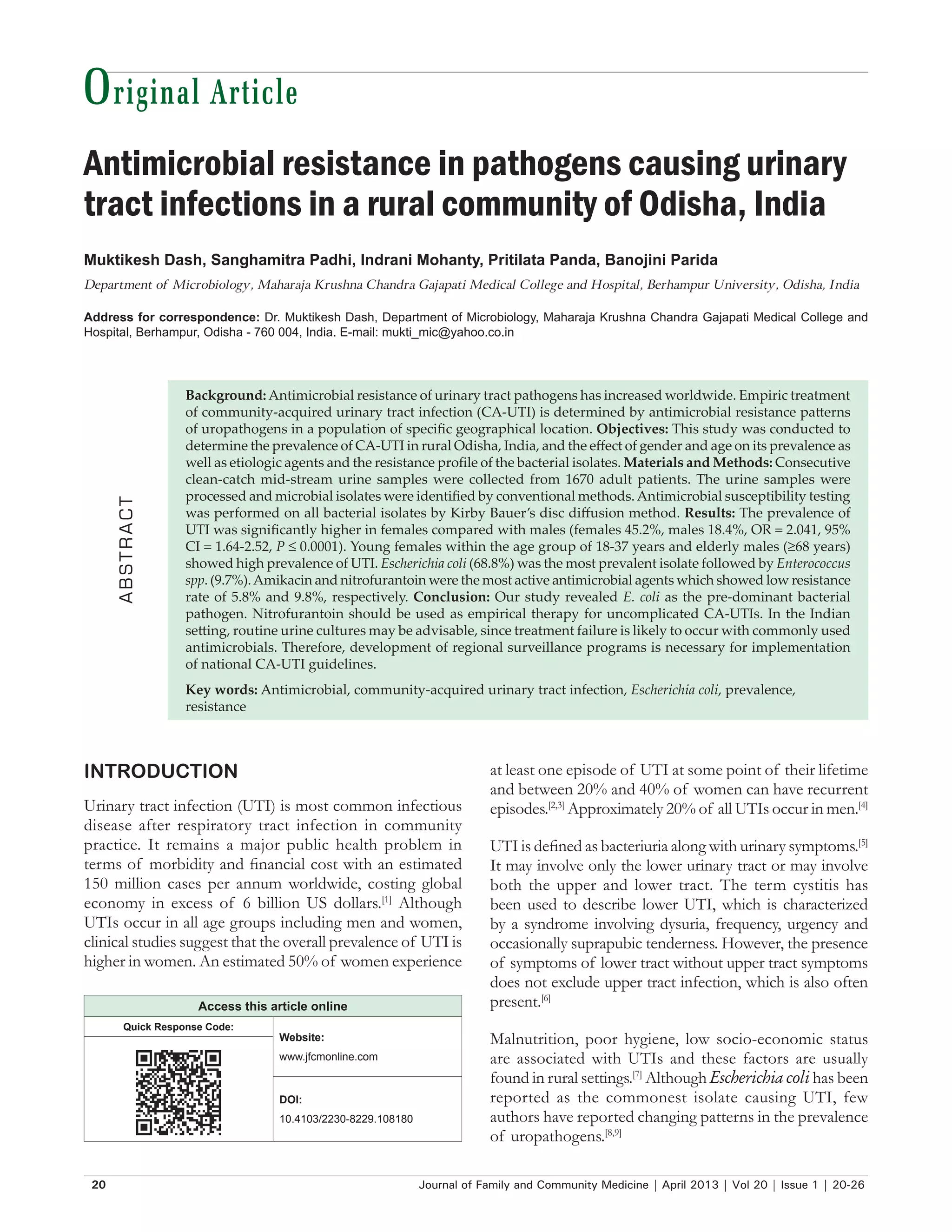 Antimicrobial resistance in pathogens causing urinary tract infections ...