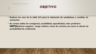 utilidad clinica de la tabla 2x2 o cuadricelular | PPTX