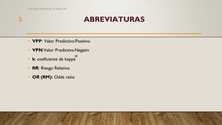 utilidad clinica de la tabla 2x2 o cuadricelular | PPTX