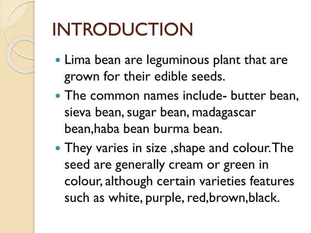 Utilisation of limabeans | PDF