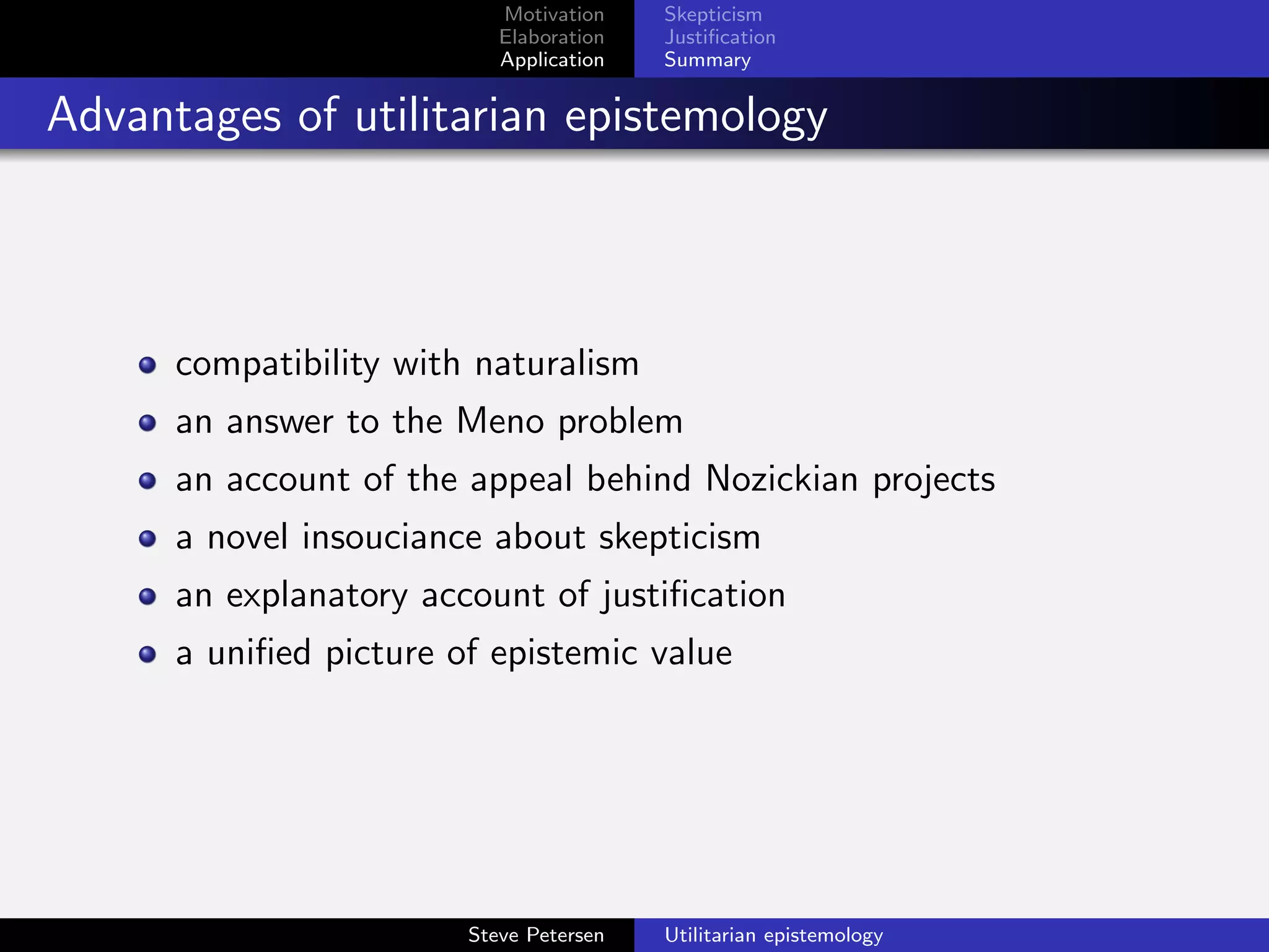 Utilitarian epistemology and the value of knowledge | PPT