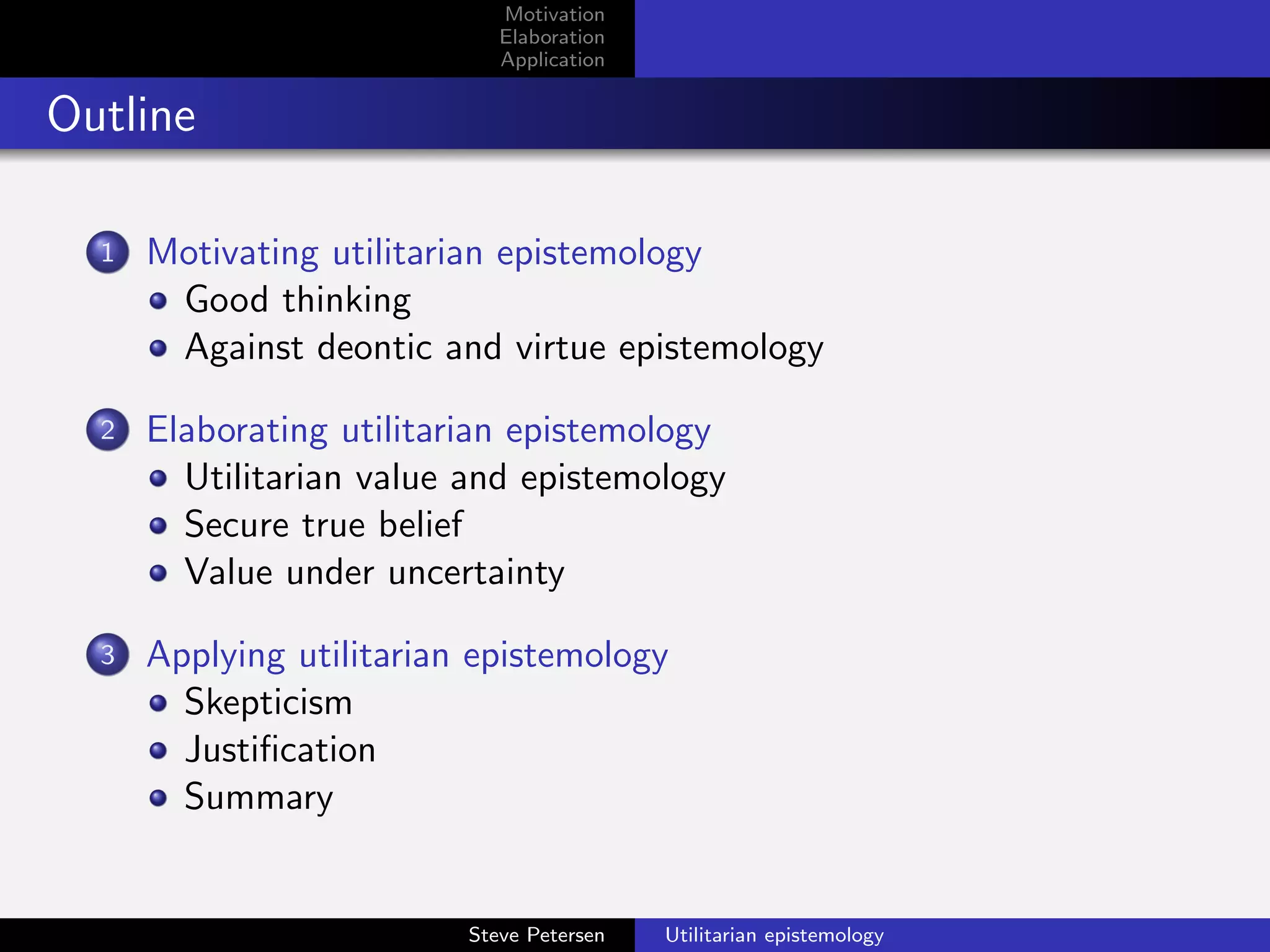 Utilitarian epistemology and the value of knowledge | PPT