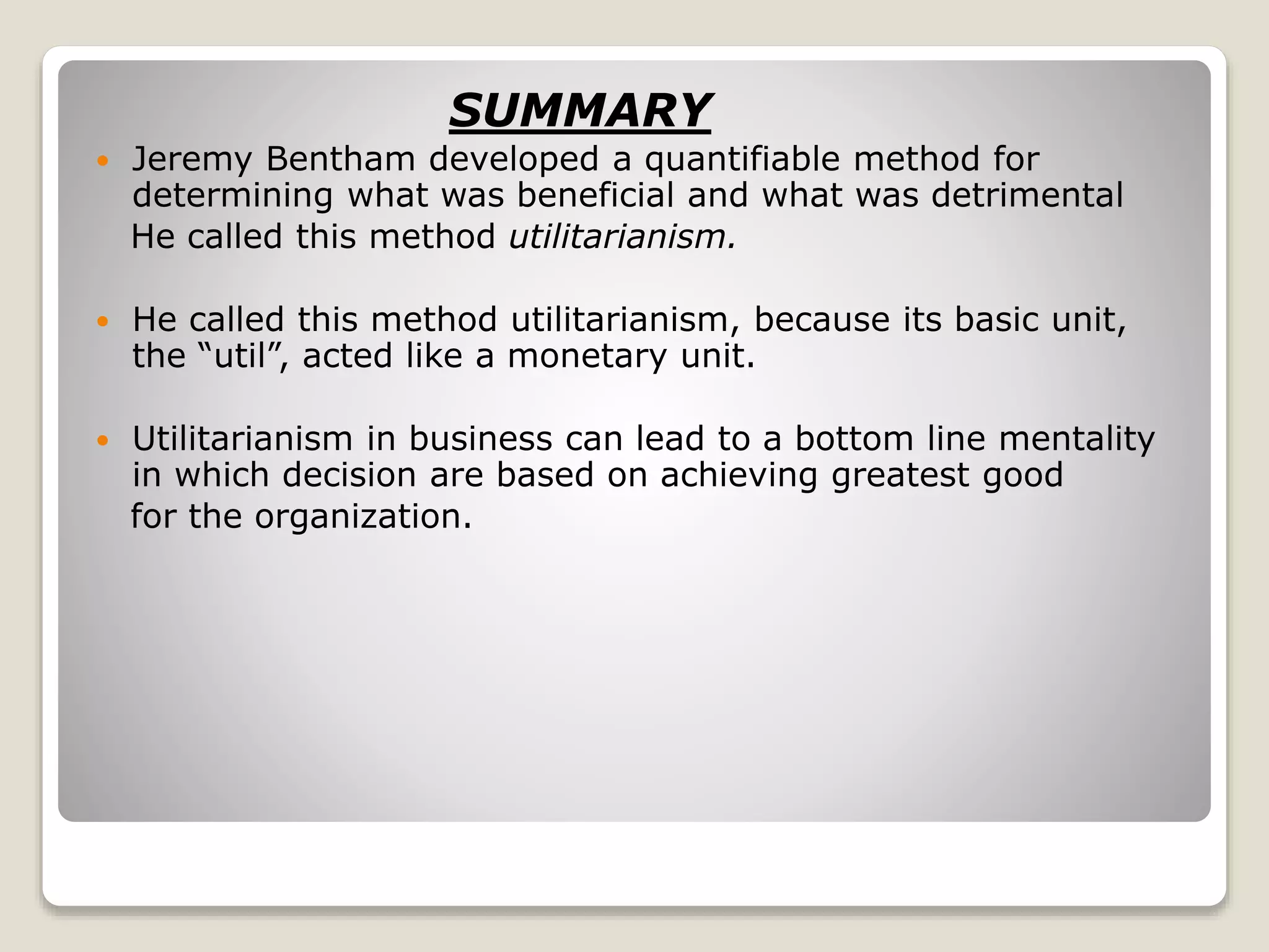 Utilitarian Approach- Business Ethics | PPTX