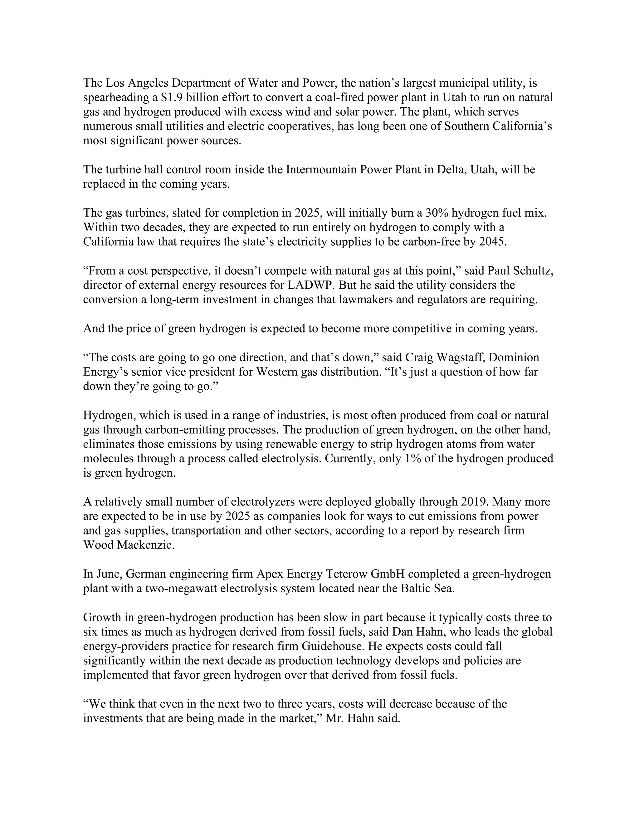 Utilities look to green hydrogen to cut carbon emissions | PDF