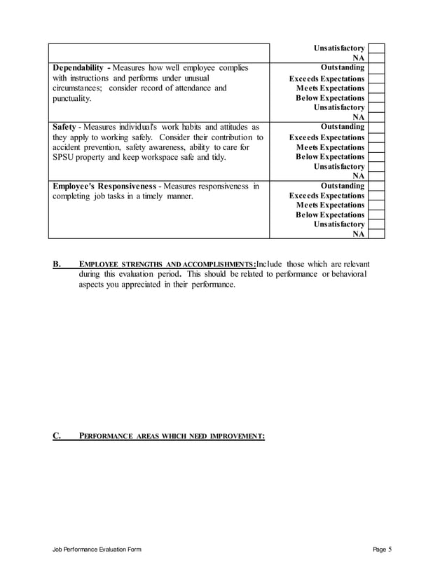 Utility clerk performance appraisal | DOCX