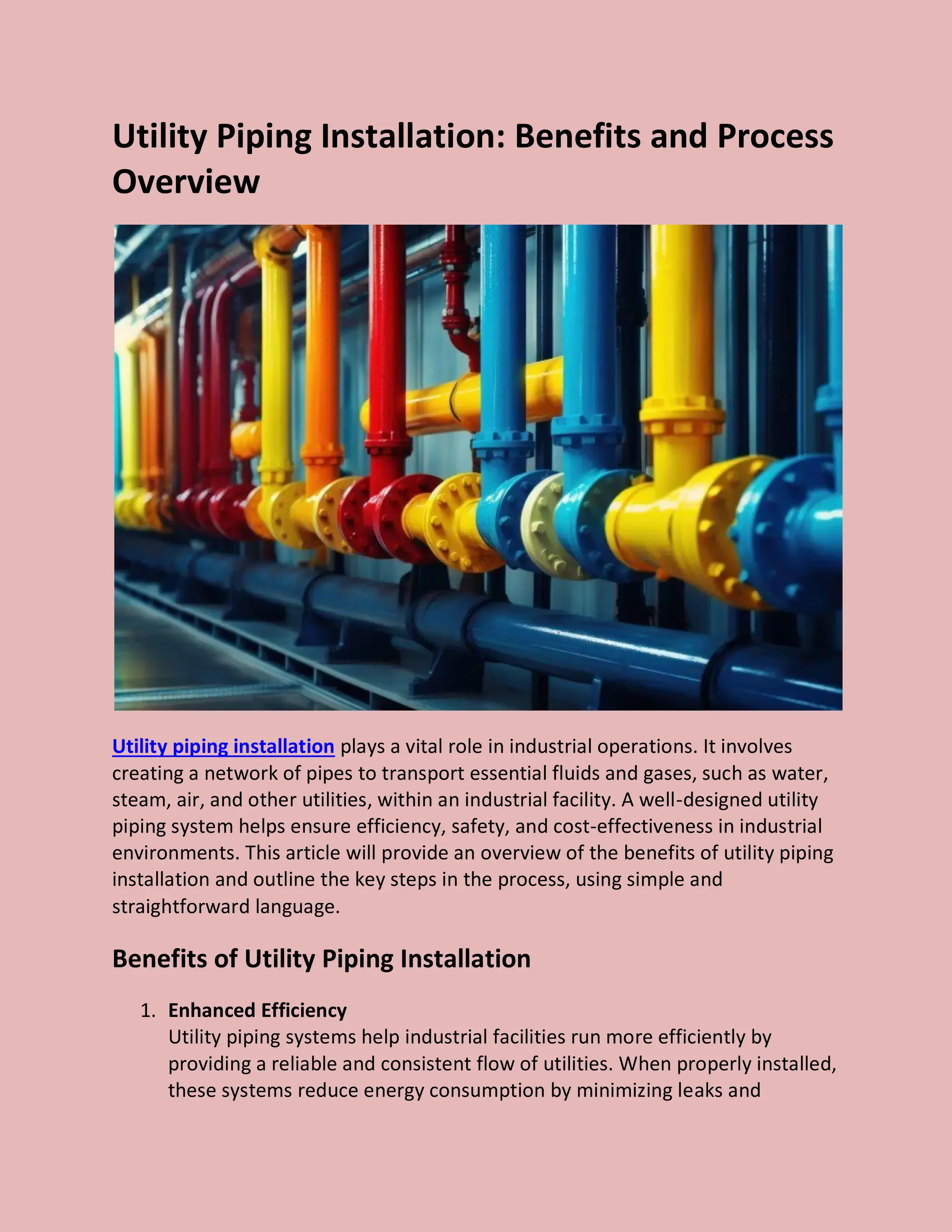 Utility Piping Installation: Benefits and Process Overview | PDF