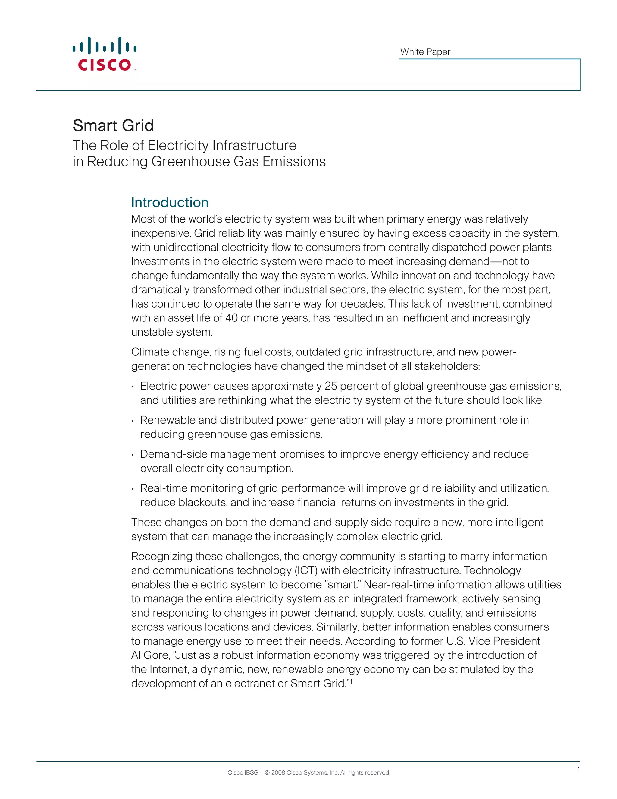 Smart Grid The Role of Electricity Infrastructure in Reducing Greenhouse Gas Emissions | PDF ...