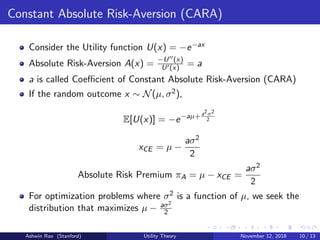 Risk-Aversion, Risk-Premium and Utility Theory | PDF