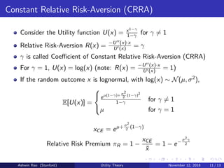 Risk-Aversion, Risk-Premium and Utility Theory | PDF