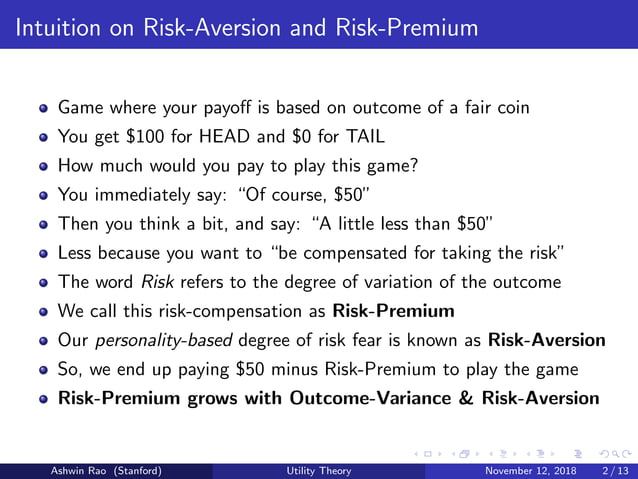Risk-Aversion, Risk-Premium and Utility Theory | PDF