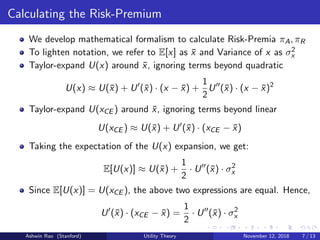 Risk-Aversion, Risk-Premium and Utility Theory | PDF