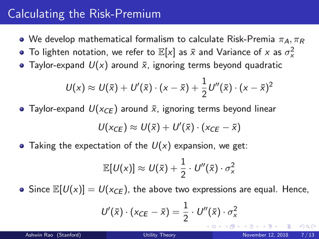 Risk-Aversion, Risk-Premium and Utility Theory | PDF