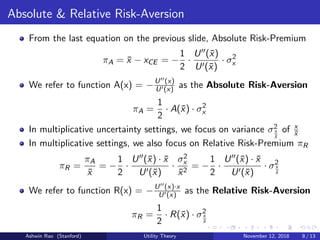 Risk-Aversion, Risk-Premium and Utility Theory | PDF