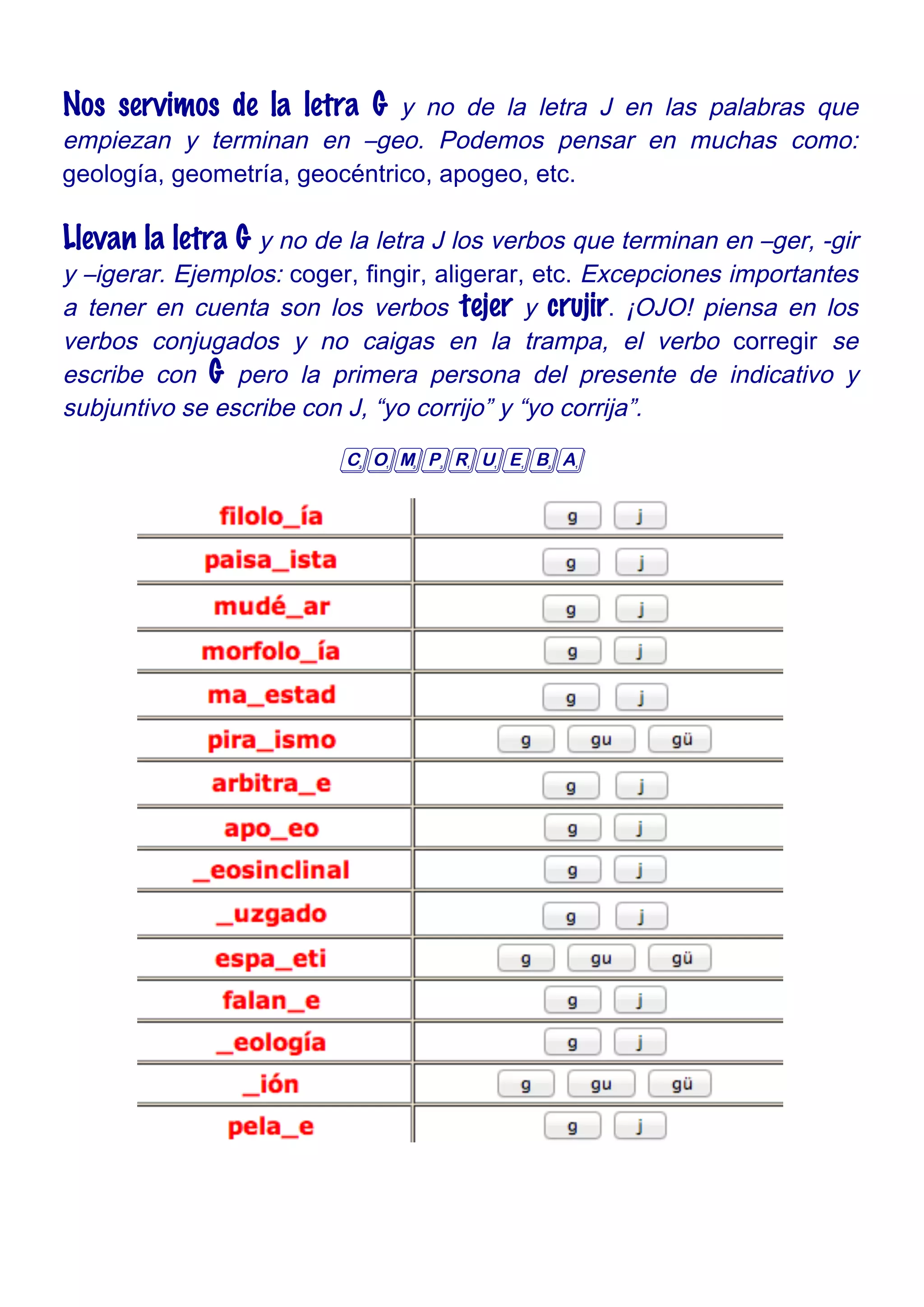Utilizamos la letra g para representar dos sonidos diferentes | PDF ...