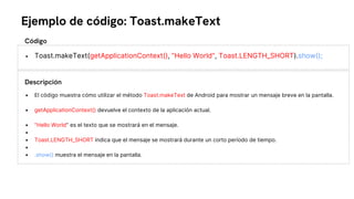 utilización de Toast en android studio mensajes | PPTX