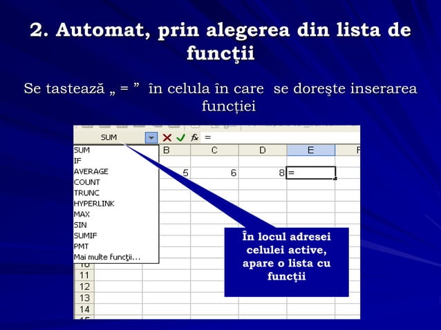 Utilizarea functiilor in Excel | PPTX