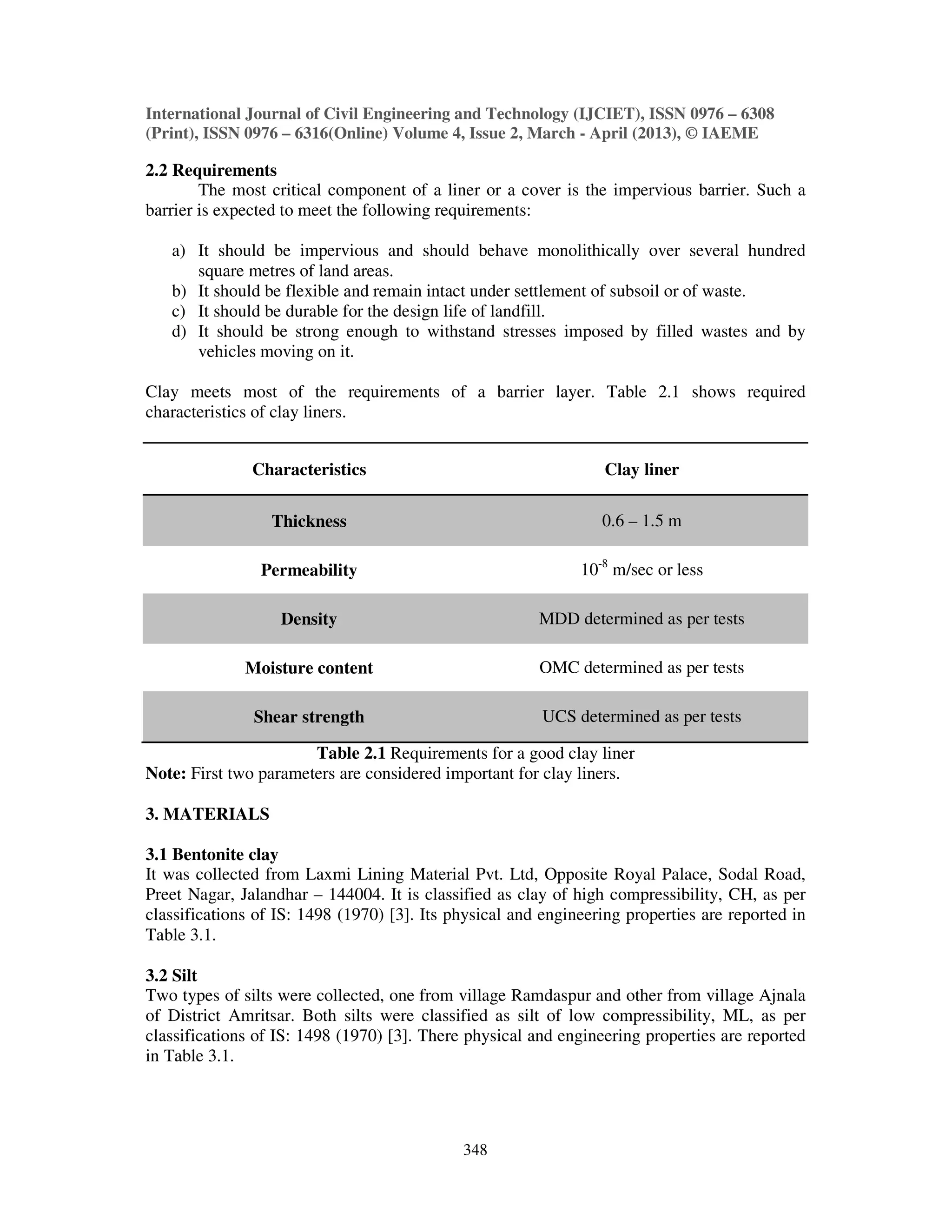 Utilization of bentonite silt mixtures as seepage barriers in liner ...