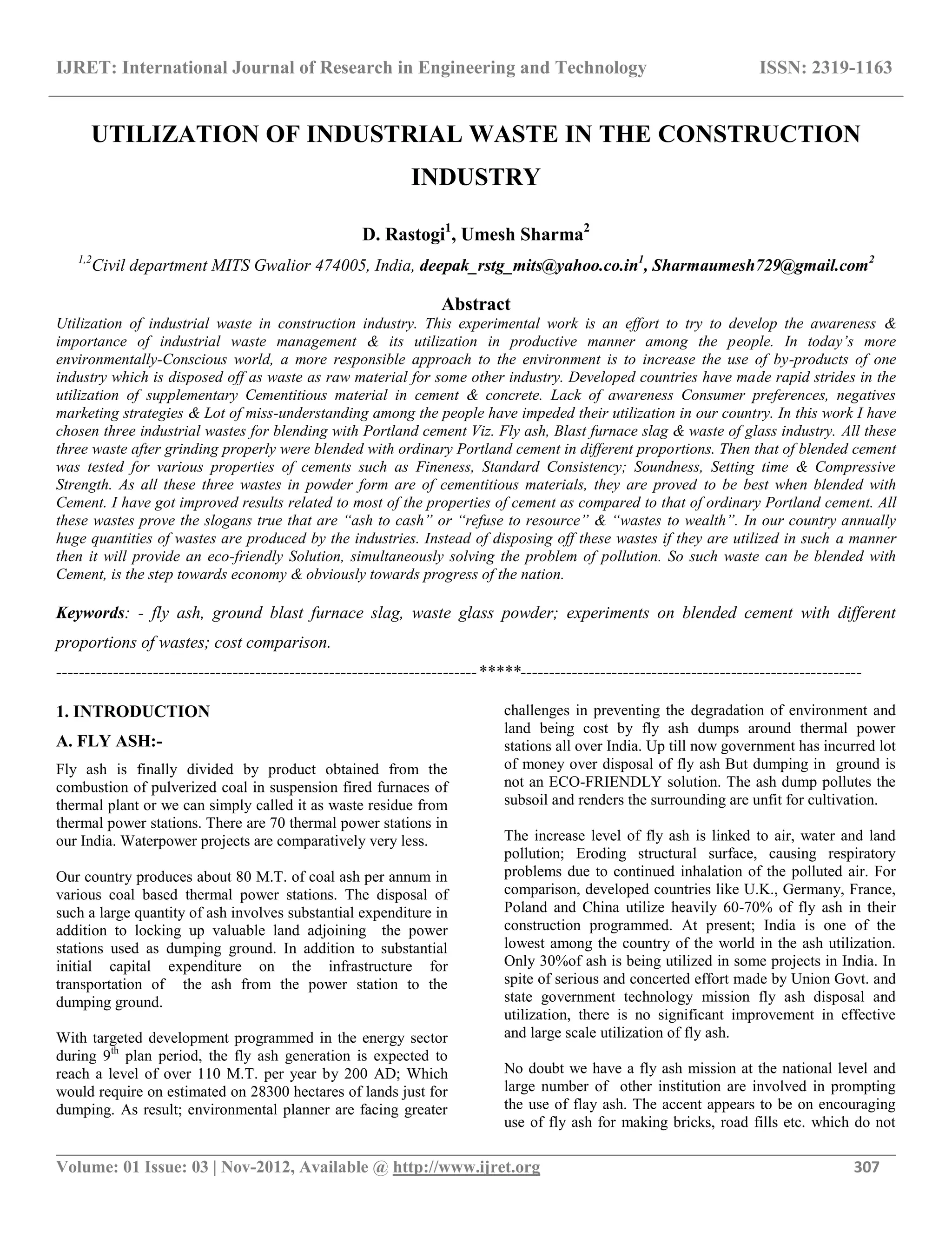 Utilization of industrial waste in the construction industry | PDF