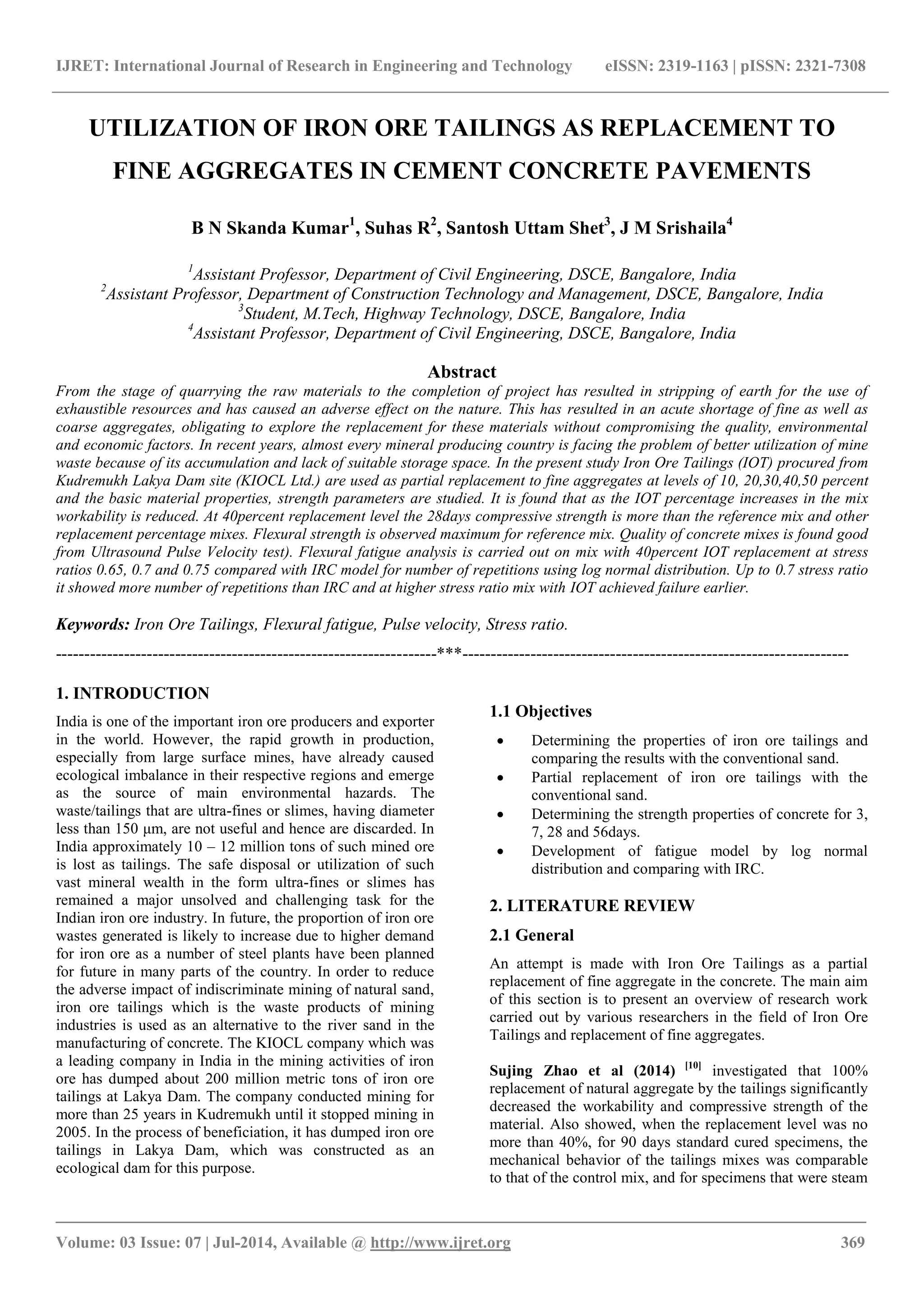 Utilization of iron ore tailings as replacement to | PDF