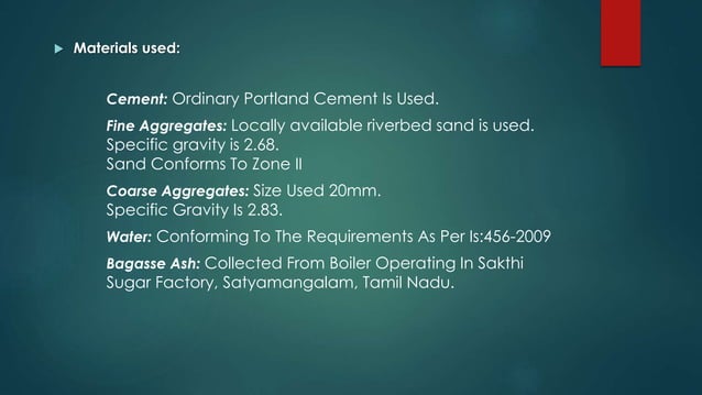 Utilization of sugarcane bagasse ash in concrete | PPTX | Chemistry | Science