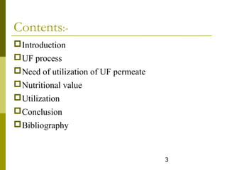 Utilization of uf permeate in dairy industry | PPT