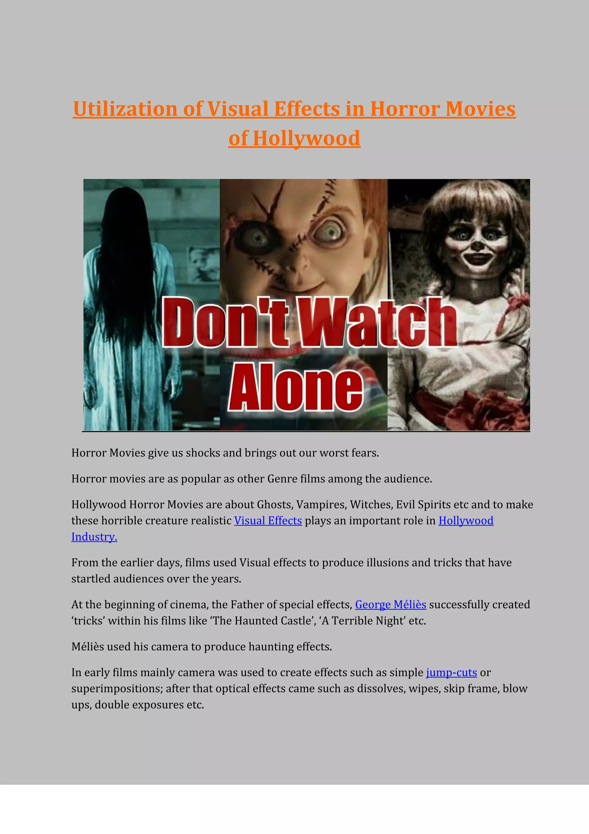 Utilization of Visual Effects In Horror Movies of Hollywood | PDF