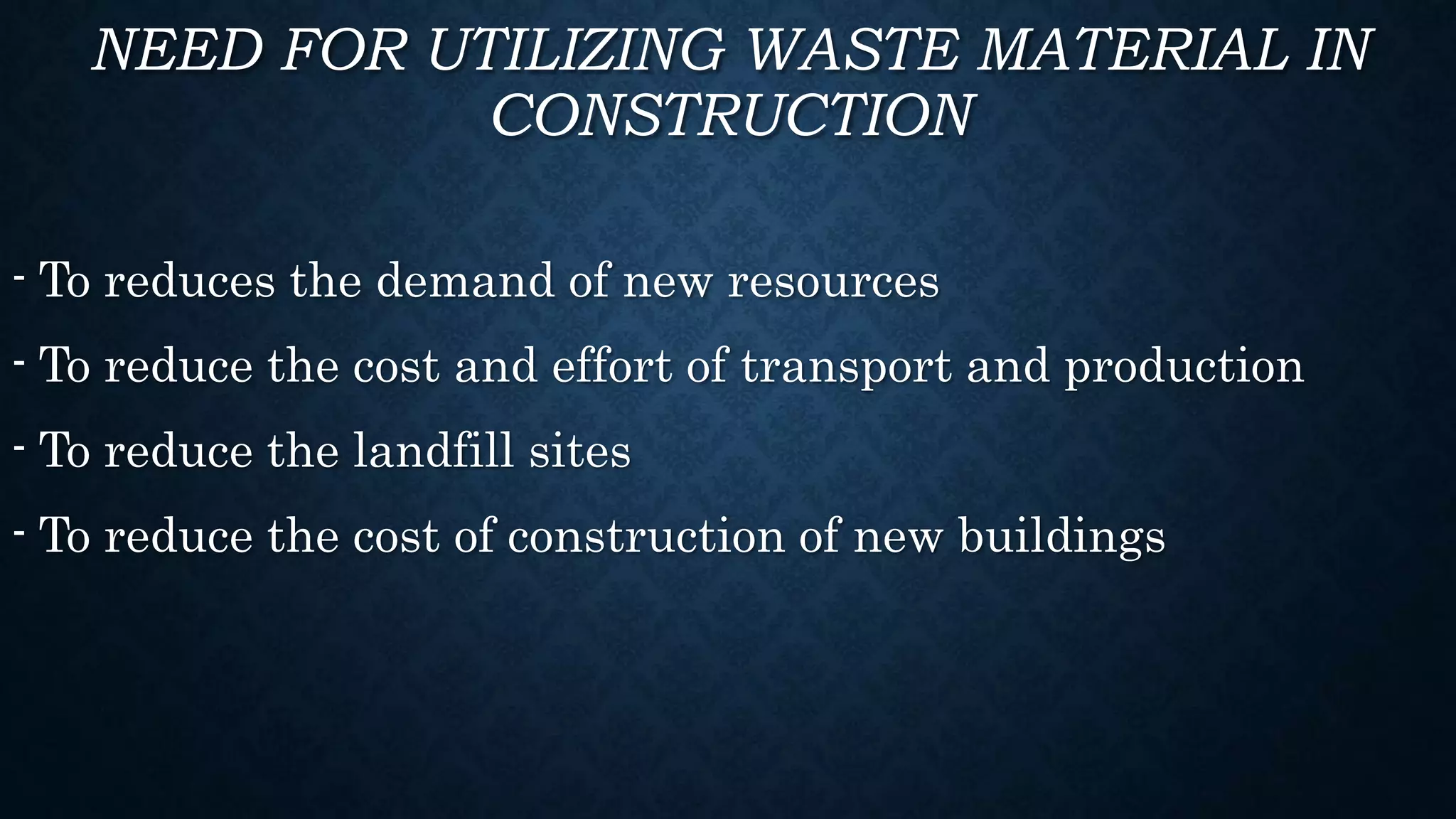 Utilization of waste material in civil construction | PPTX