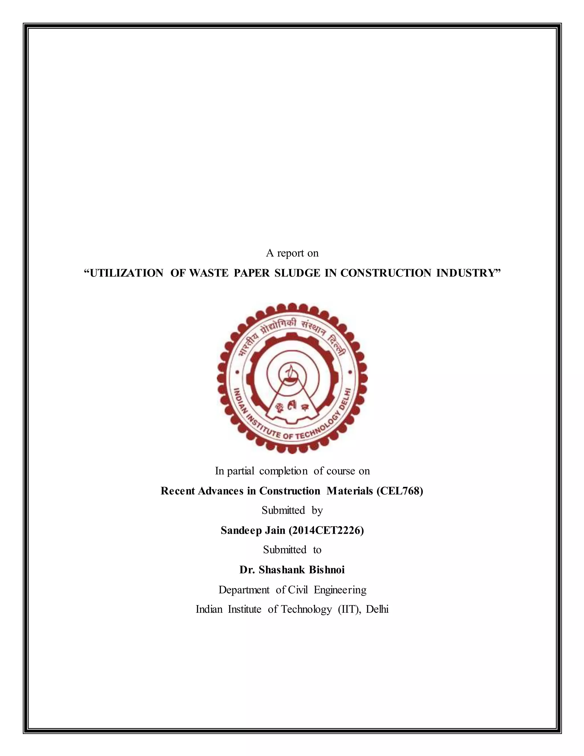 Utilization of waste paper sludge in construction industry | DOCX
