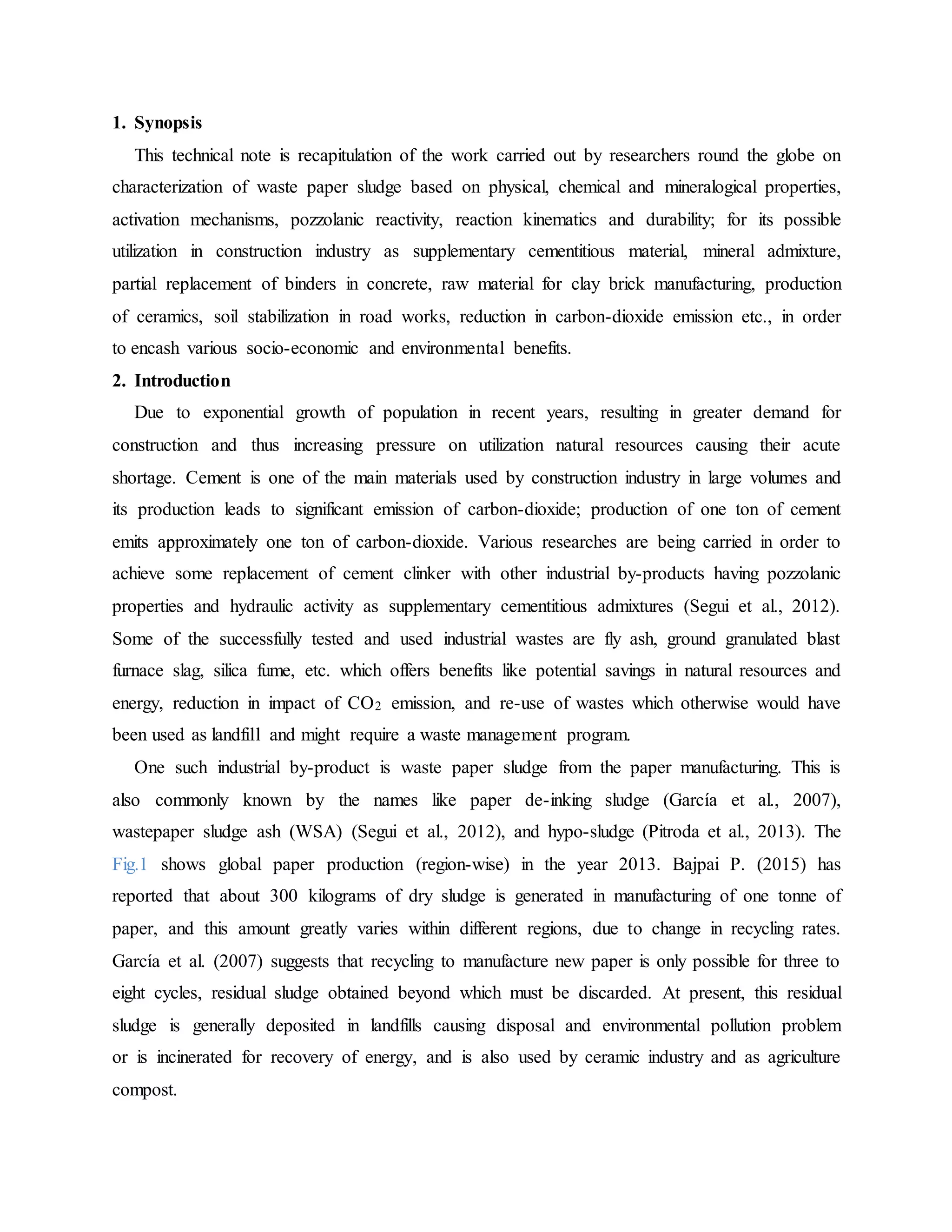 Utilization of waste paper sludge in construction industry | DOCX