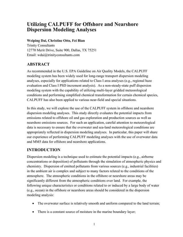 Utilizing CALPUFF for Offshore and Nearshore Dispersion Modeling Analyses | PDF | Weather | Science