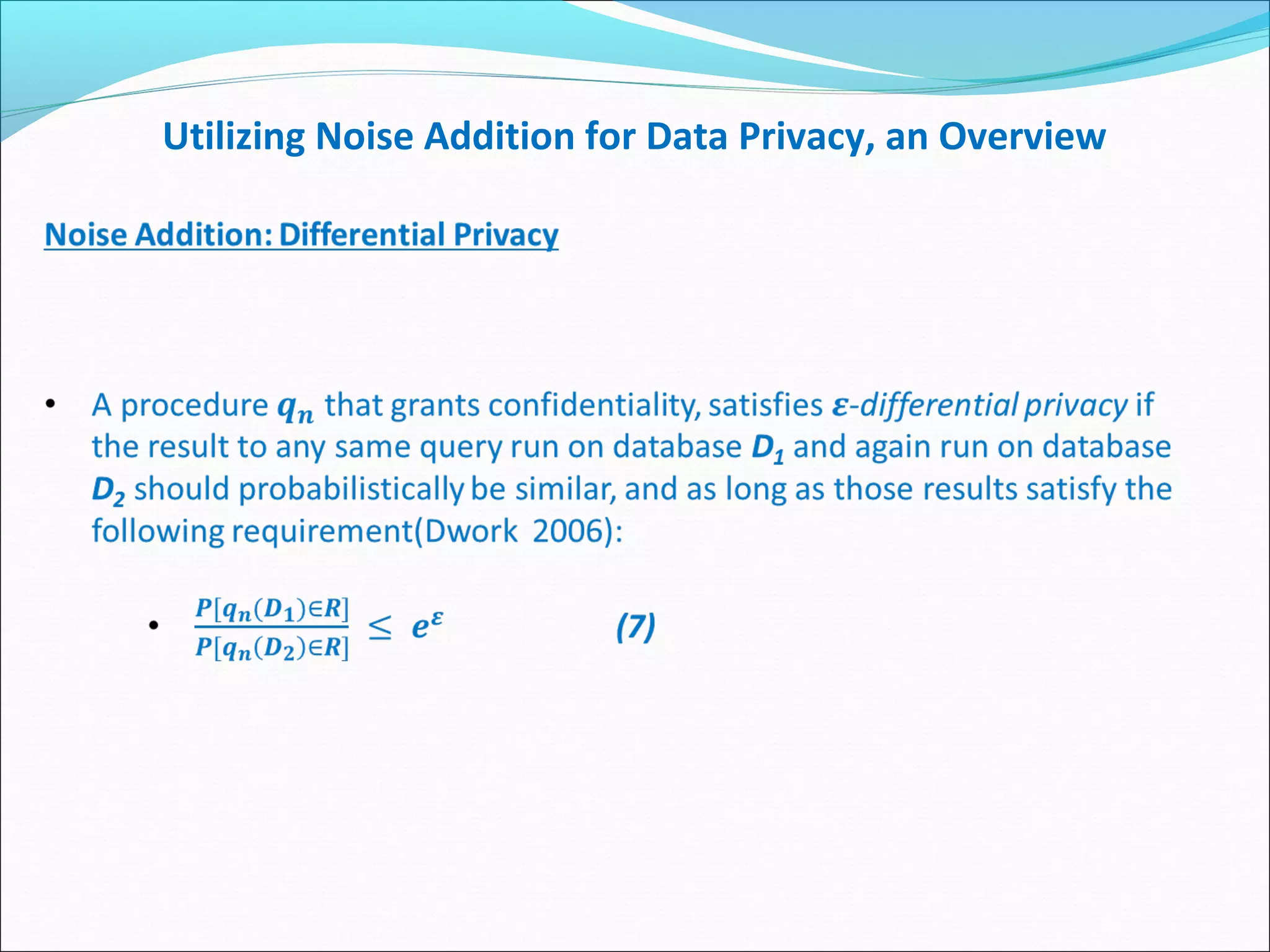 Utilizing Noise Addition For Data Privacy, an Overview | PDF