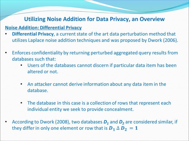 Utilizing Noise Addition For Data Privacy, an Overview | PDF