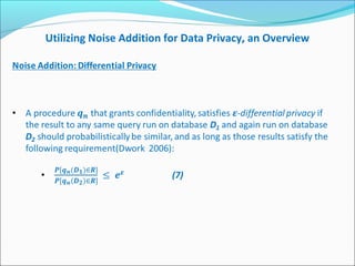 Utilizing Noise Addition For Data Privacy, an Overview | PDF