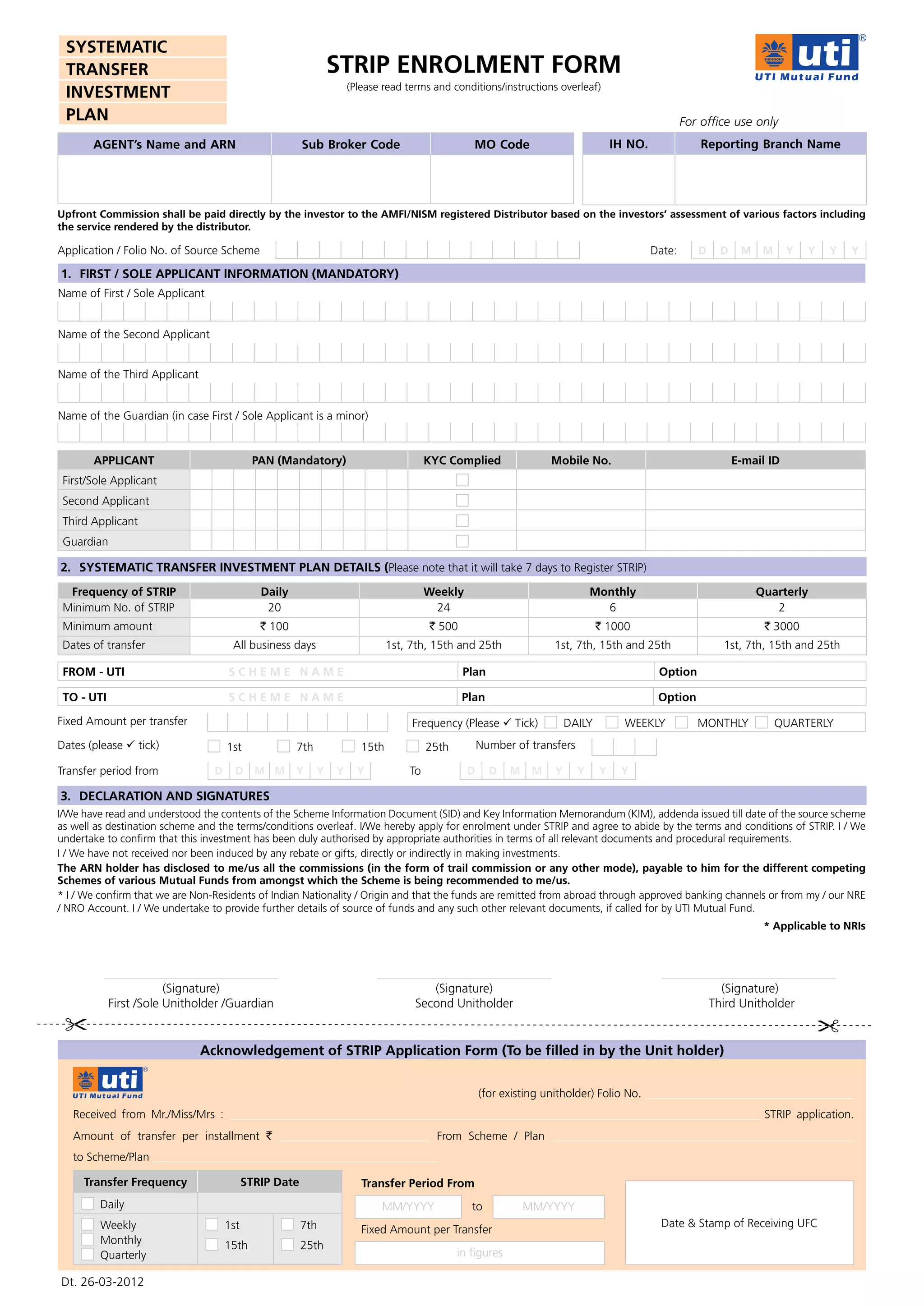 Uti mf strip application form arn | PDF