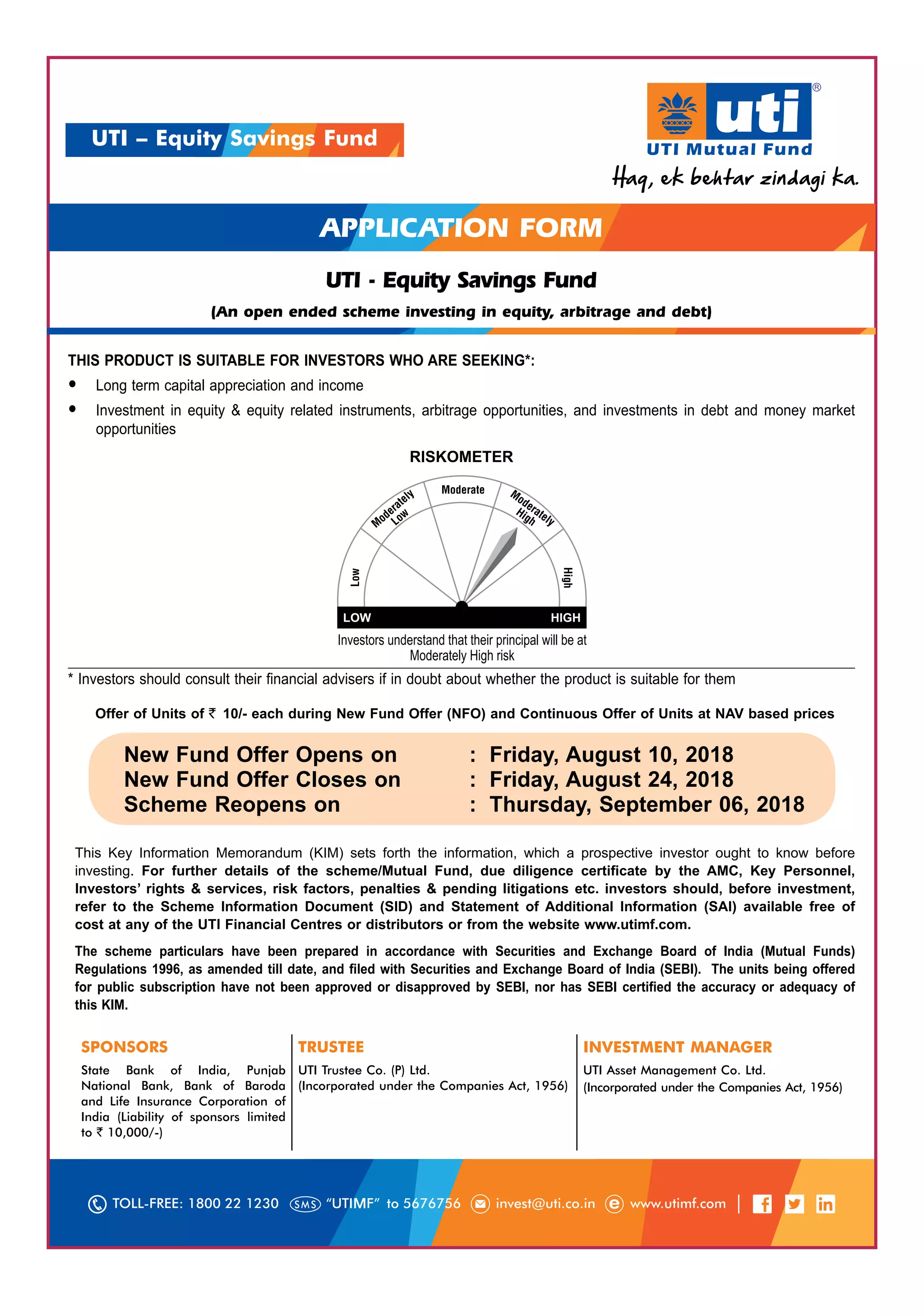 UTI - Equity Savings Fund Editable New Application Form Form | PDF