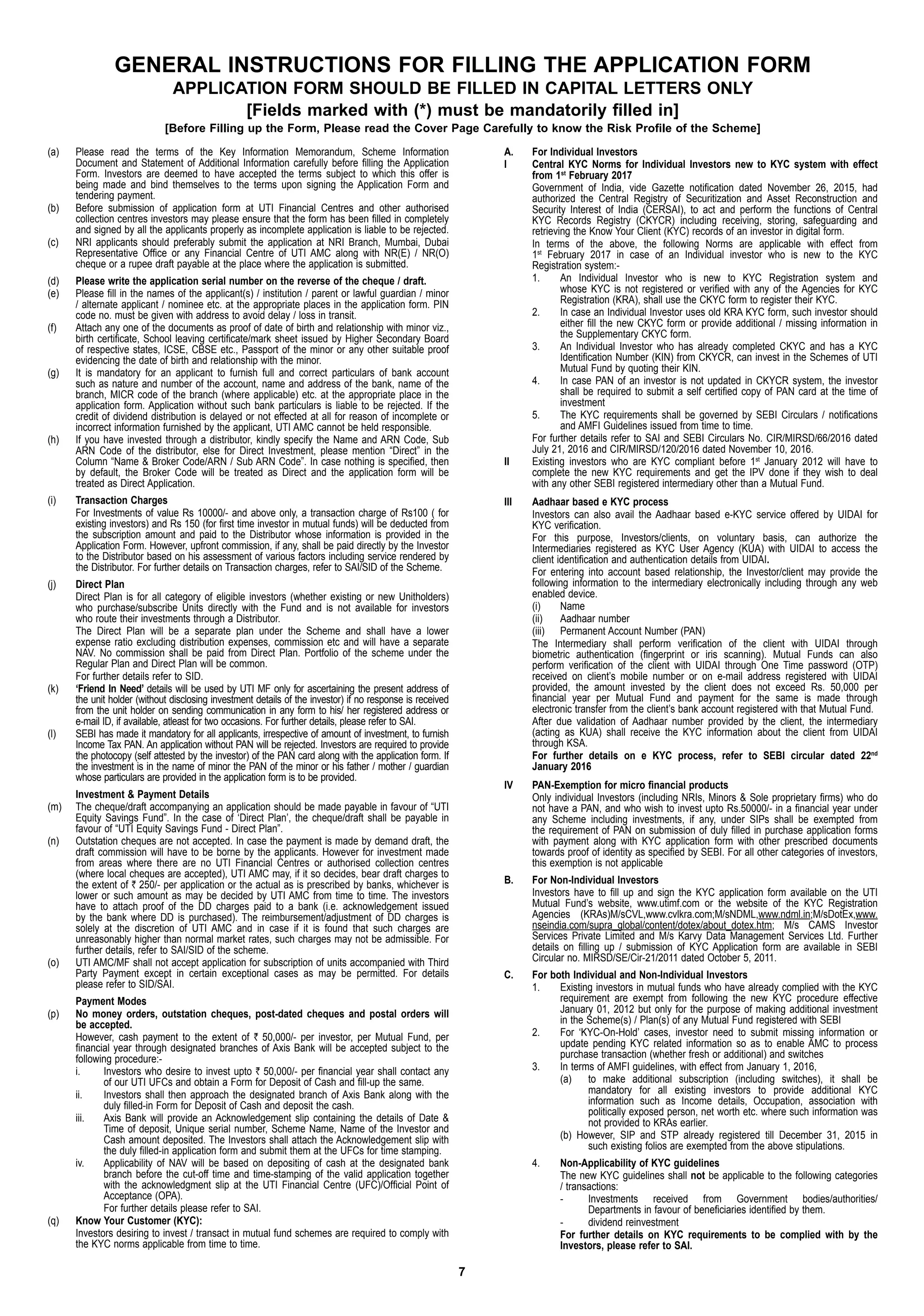 UTI - Equity Savings Fund Editable New Application Form Form | PDF