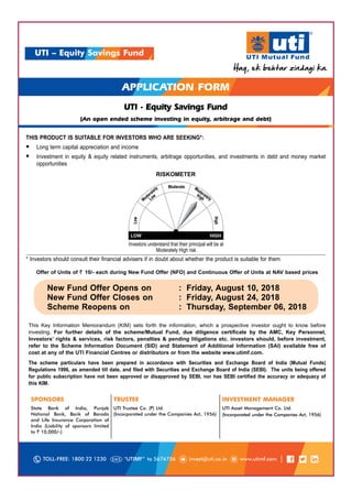 UTI - Equity Savings Fund Editable New Application Form Form | PDF