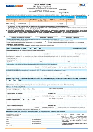UTI - Equity Savings Fund Editable New Application Form Form | PDF