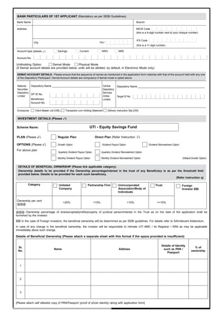 UTI - Equity Savings Fund Editable New Application Form Form | PDF