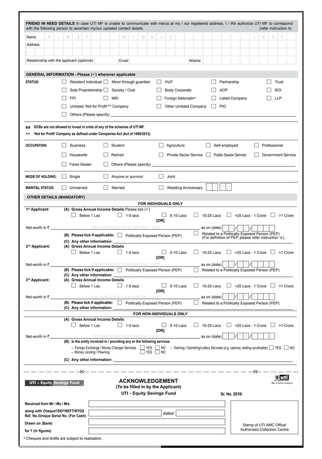 UTI - Equity Savings Fund Editable New Application Form Form | PDF