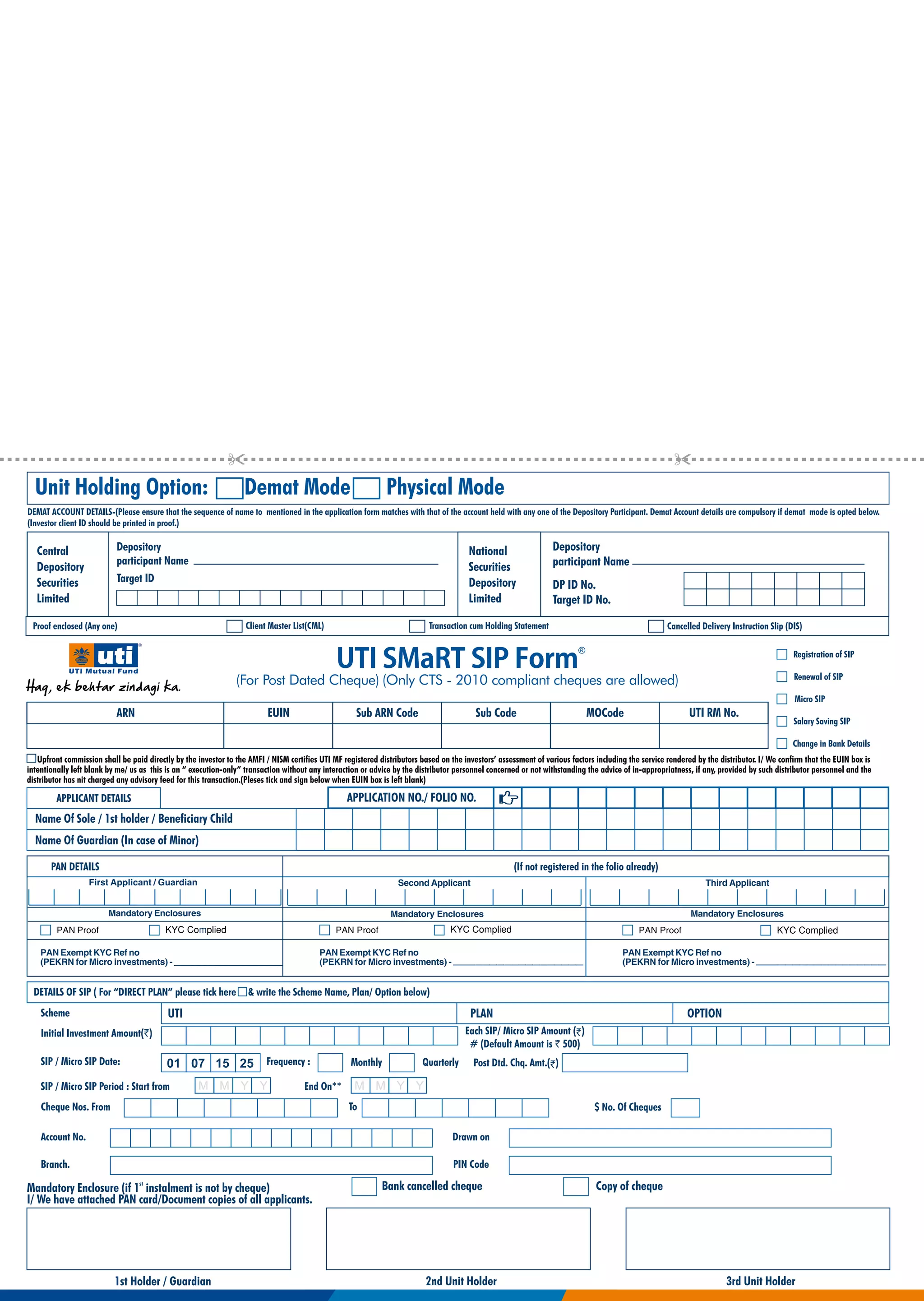 UTI - Systematic Investment Plan (SIP) New Editable Application Form | PDF
